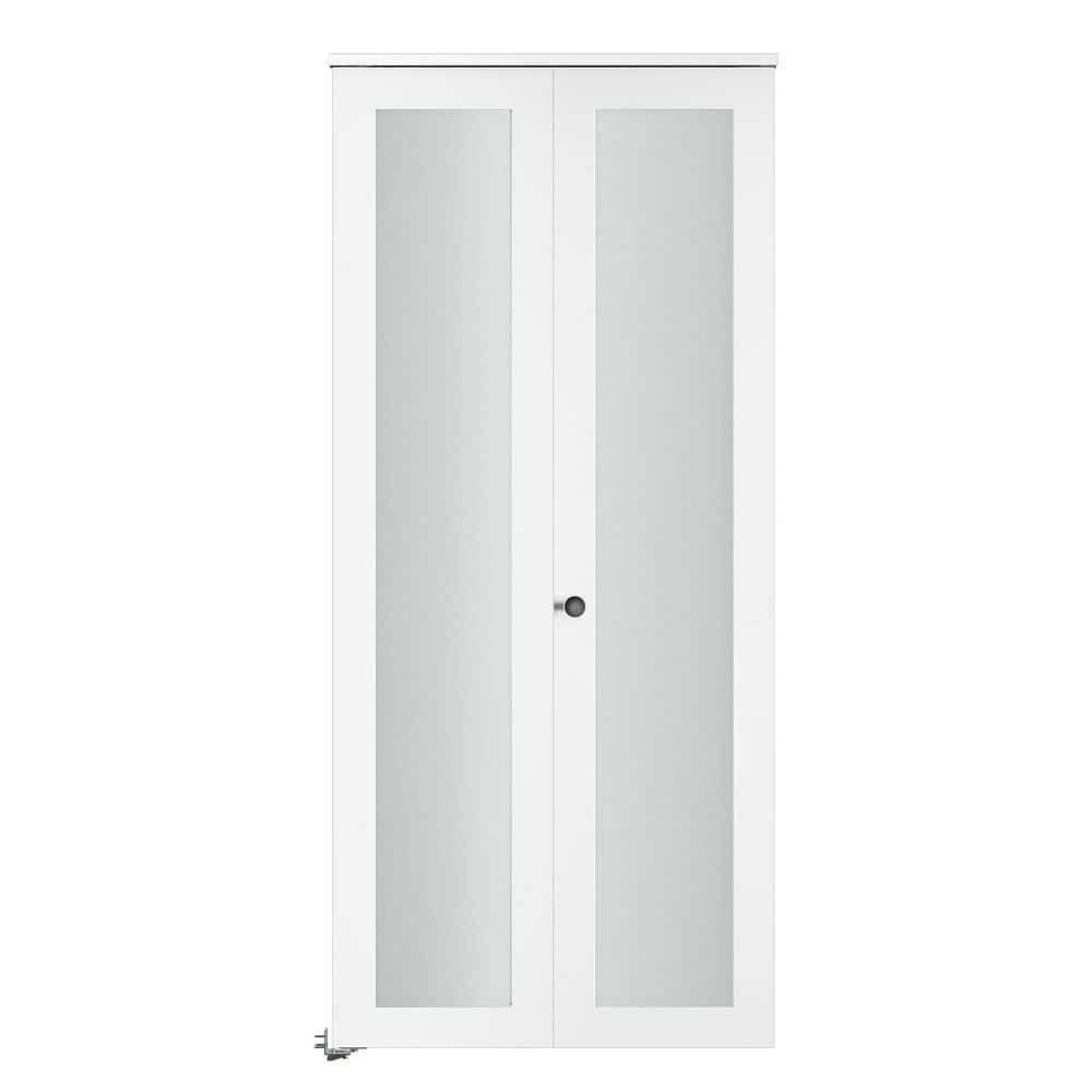 GOLDENPOLEY 36 in. x 78 in. 1-Lite Frosted Glass Solid Core White ...