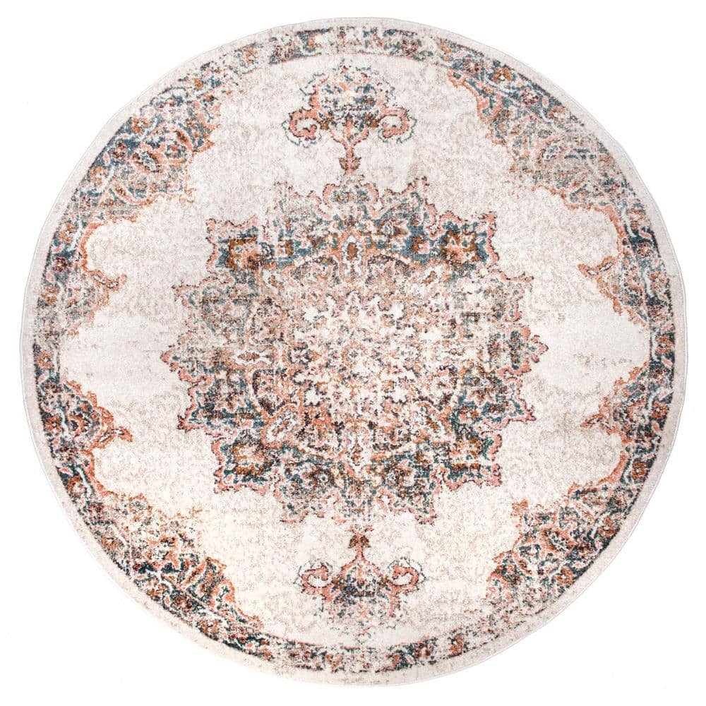nuLOOM Helios Distressed Beige 8 ft. x 8 ft. Round Area Rug GRWS01A ...