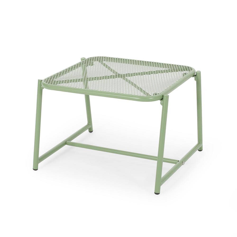 Noble House Gobi Matte Green Rectangular Iron Outdoor Patio Side Table ...
