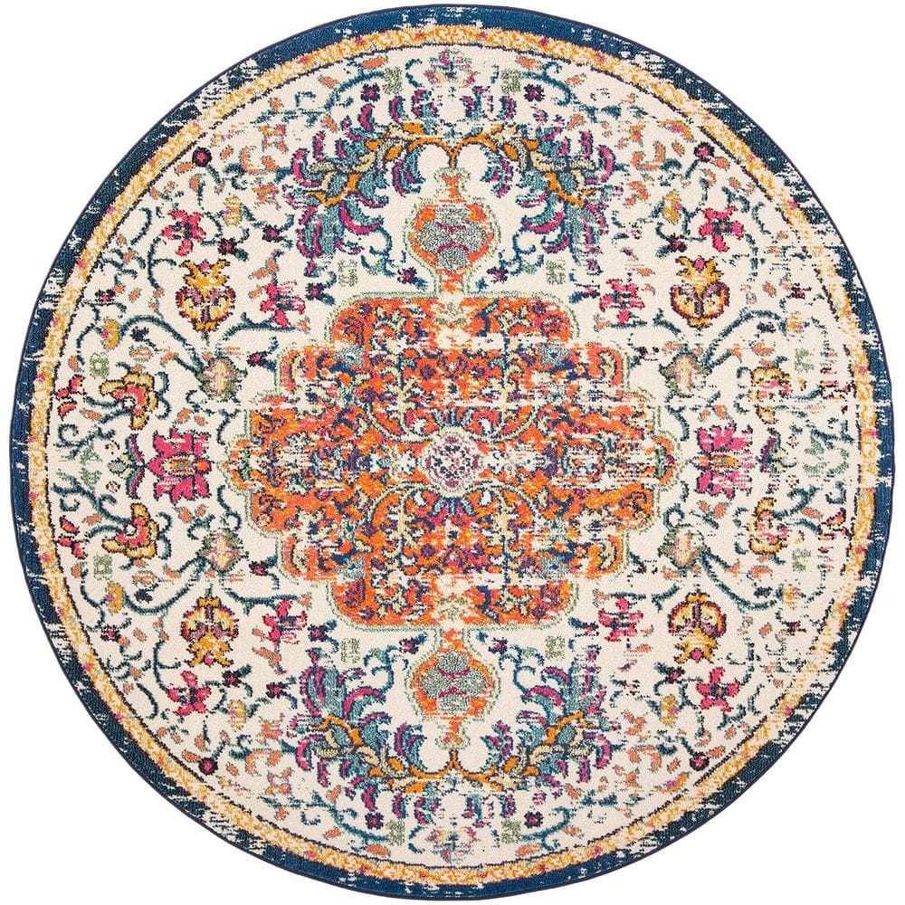Multi-Colored Polypropylene 5 ft. x 5 ft. Medallion Indoor Round Area ...