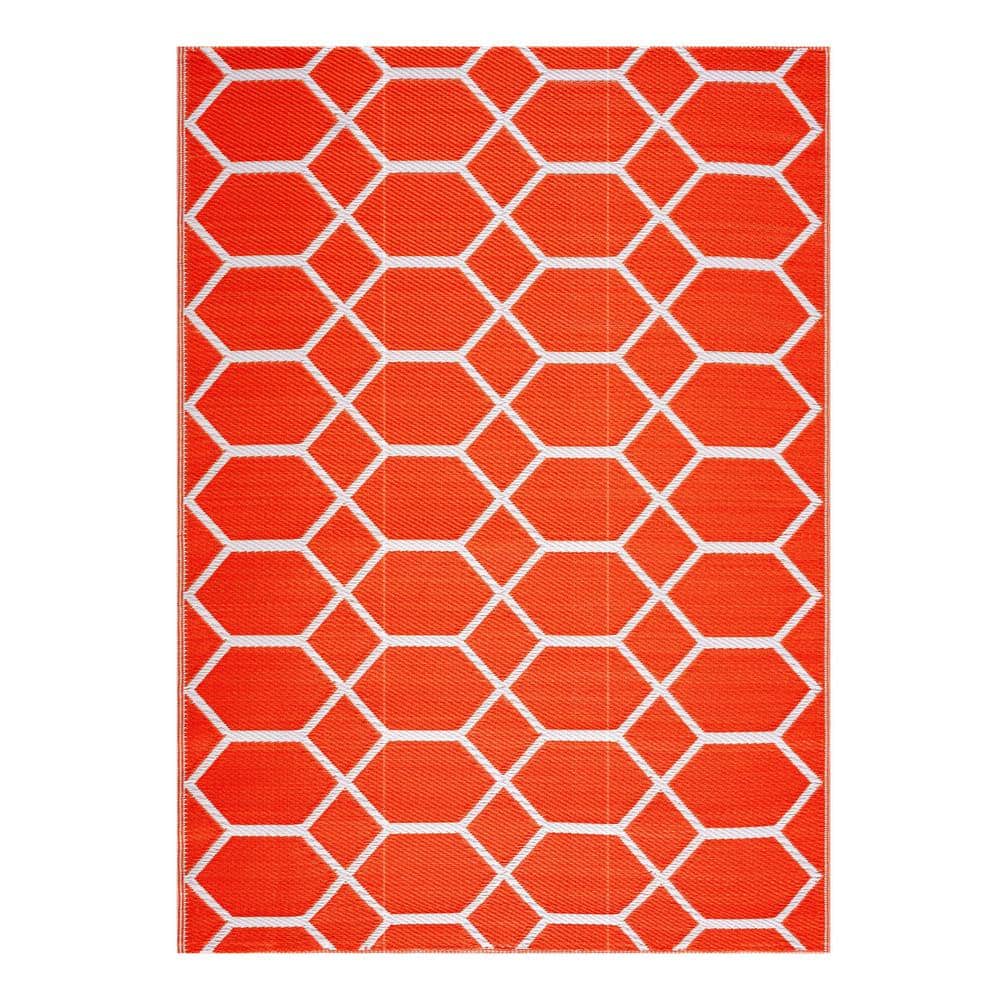 PLAYA RUG Miami Orange and White 9 ft. x 12 ft. Folded Reversible ...