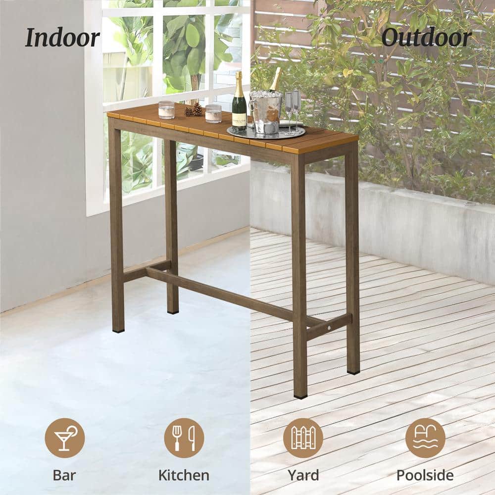 LUE BONA Humphrey 45 in. Teak Plastic HDPS Outdoor Bar Table Patio ...