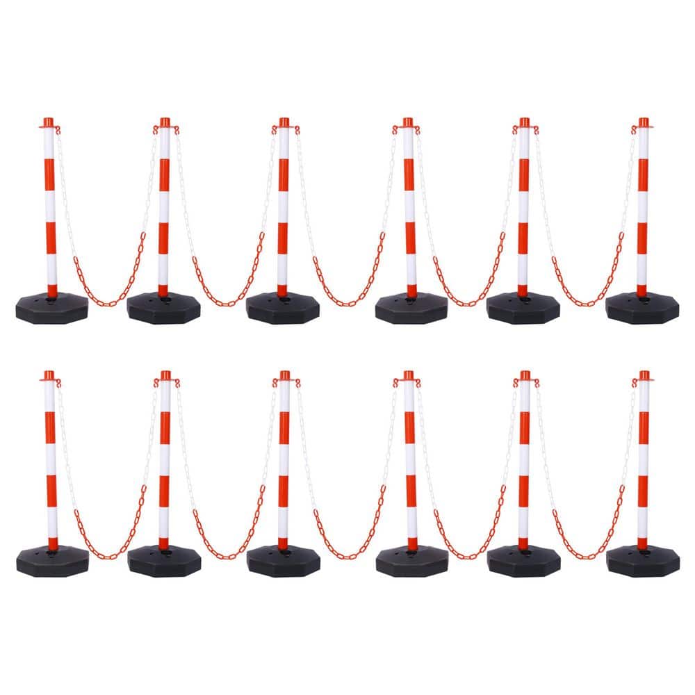 cadeninc 12-Pack White/Red Plastic Safety Barrier Post w/Fillable Base ...
