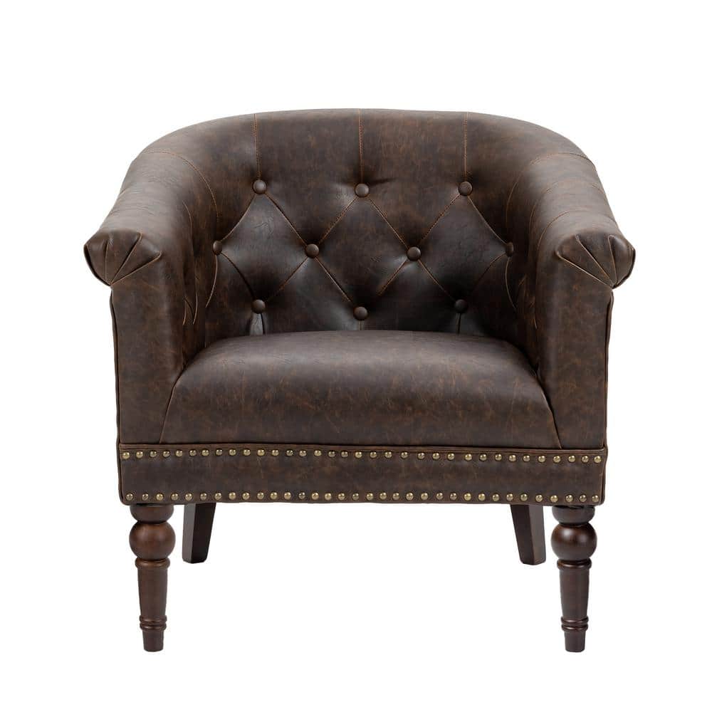 Uixe Mid-Century Modern Chocolate PU Leather Accent Chair, Upholstered ...