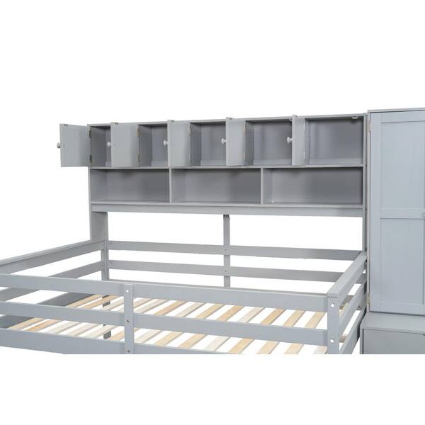 Polibi Gray Full Size Wood Loft Bed with Under-bed Desk, Drawers, Shelves RD14-19545AAE - The ...
