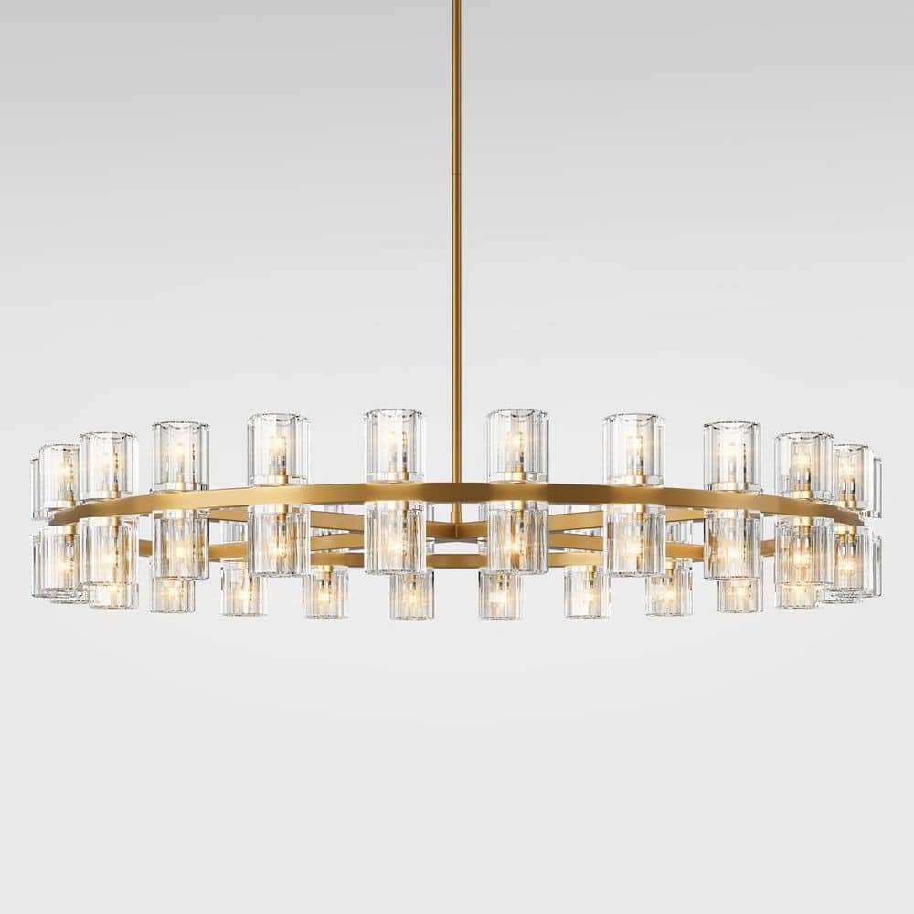 Gleam Flare 48-Light Gold Round Chandelier with Rod, 48in. Modern K9 ...