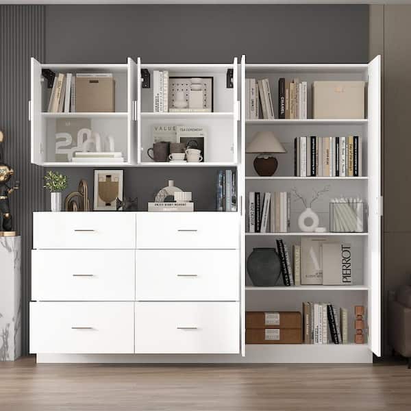 FUFU GAGA White Large Wooden Multi Functional Storage Cabinet with Doors and Shelves Modern 70 in. Office Storage Cabinet Y THD 330129 0102 The Home Depot