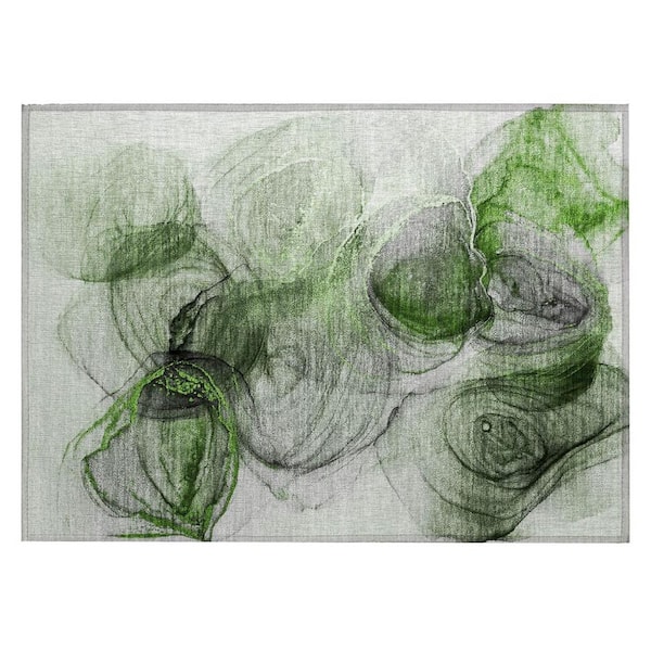 HomeRoots Olive Green 2 ft. x 3 ft. Abstract Indoor/Outdoor Area Rug ...