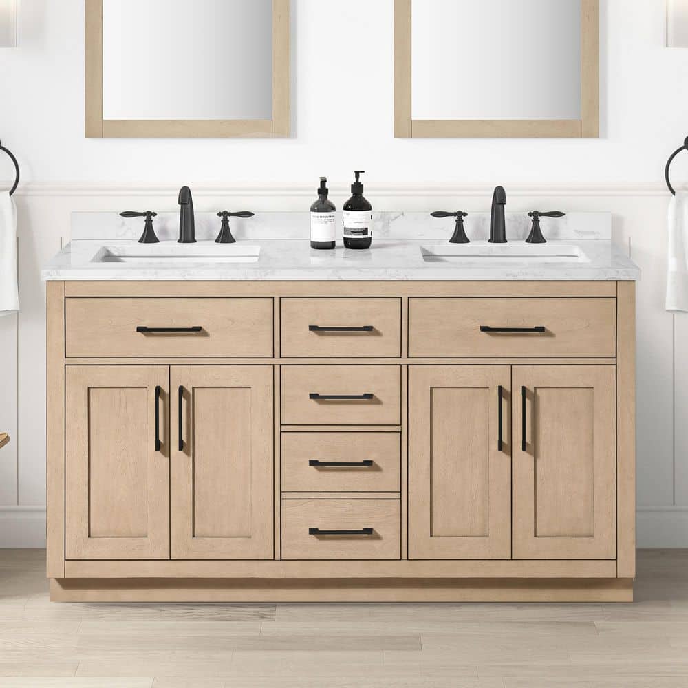OVE Decors Athea 60 in. Double Sink Freestanding Sahara Birch Bath ...