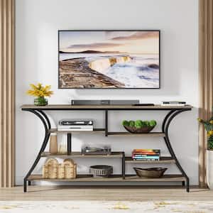 BYBLIGHT Terrella 70.8 in. Gray Rectangle Engineered Wood Console Table ...