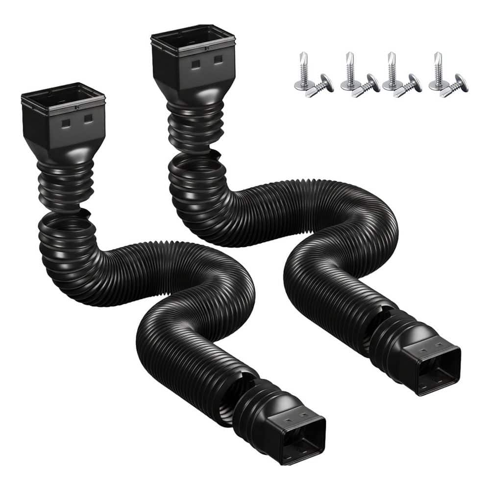 68 in. Black Flexible Plastic Downspout Extension with Split Design and ...