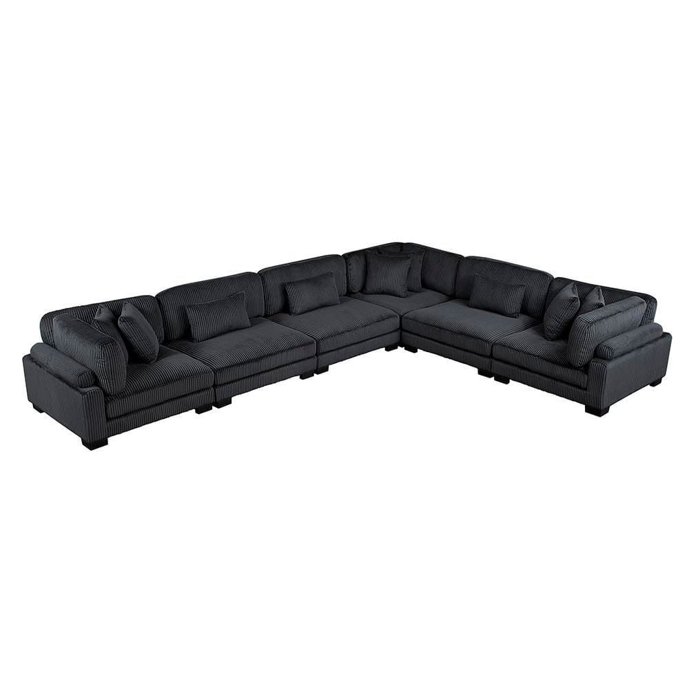 Lazzara Turbo 180 in. Pillow Top Arm 6-Piece Corduroy Fabric Modular Sectional Sofa in. Black ...