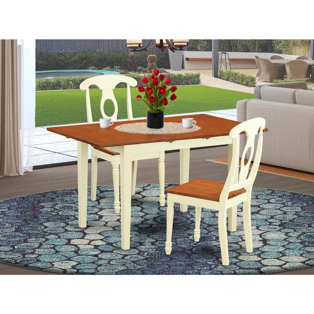 East West Furniture 3-Piece White Finish Solid Wood Top Dining Table ...