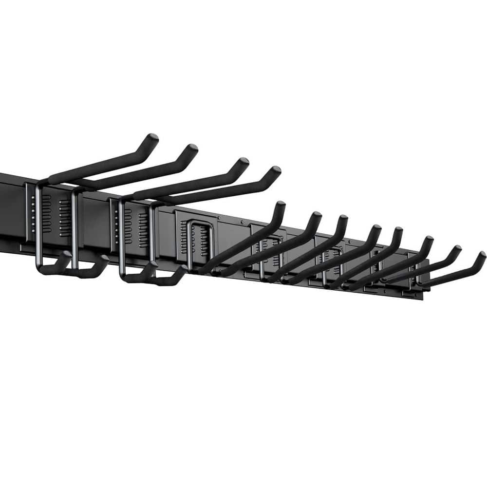 1 Pack 48 in. Black Heavy Duty Metal Wall Rack with 7 Hooks and 3 Rails ...