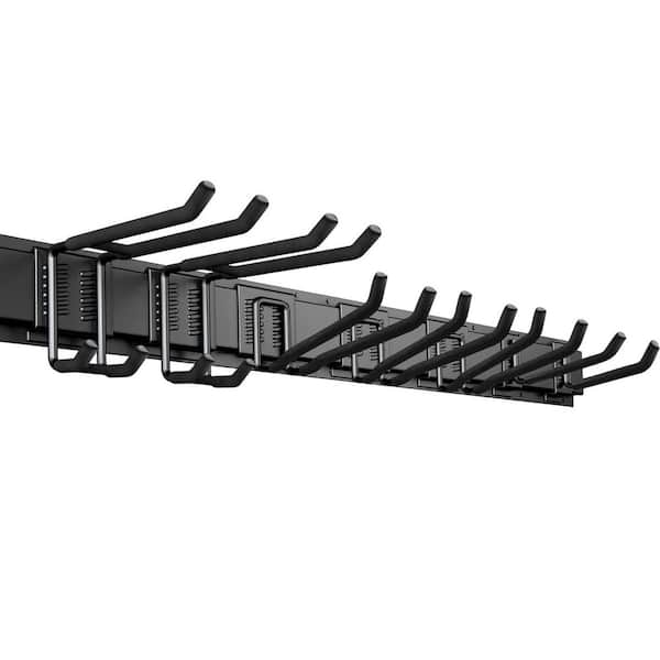 1 Pack 48 in. Black Heavy Duty Metal Wall Rack with 7 Hooks and 3 Rails ...