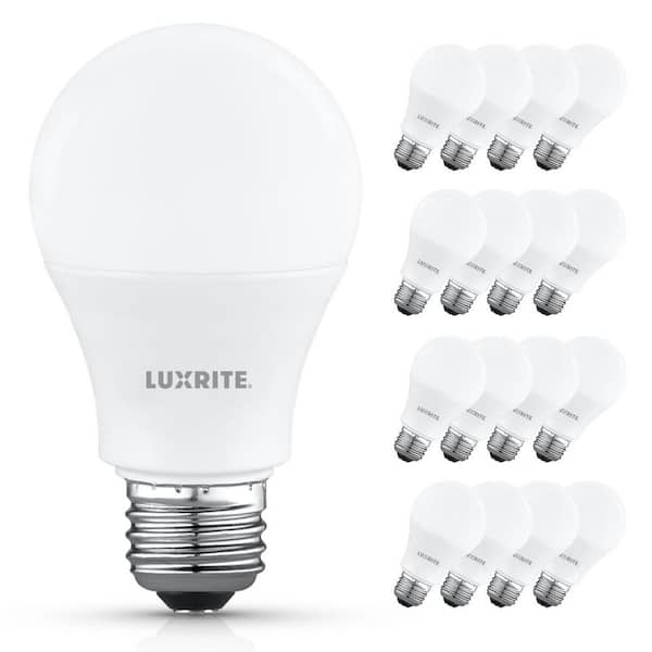LUXRITE 60-Watt Equivalent A19 LED Light Bulb 2700K Warm White 8 Watts 800 Lumens Non-Dimmable ...