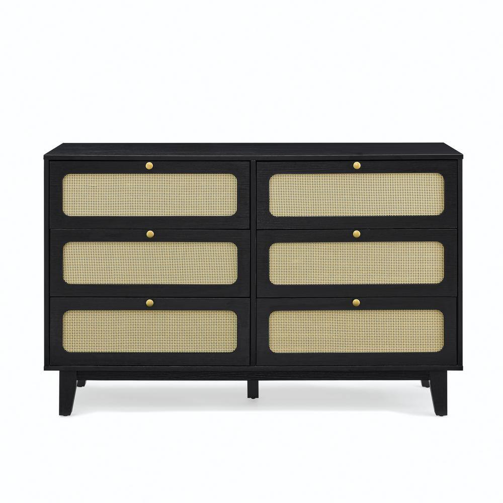 52 in. W x 15.75 in. D x 32.75 in. H Black Linen Cabinet with 6-Drawer ...