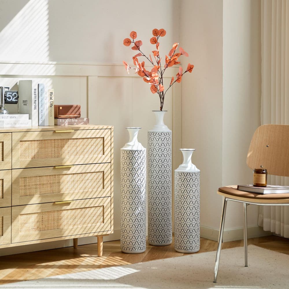 Seafuloy 25 in./29 in./34 in. Modern Floor Vases, White Metal Bottle ...