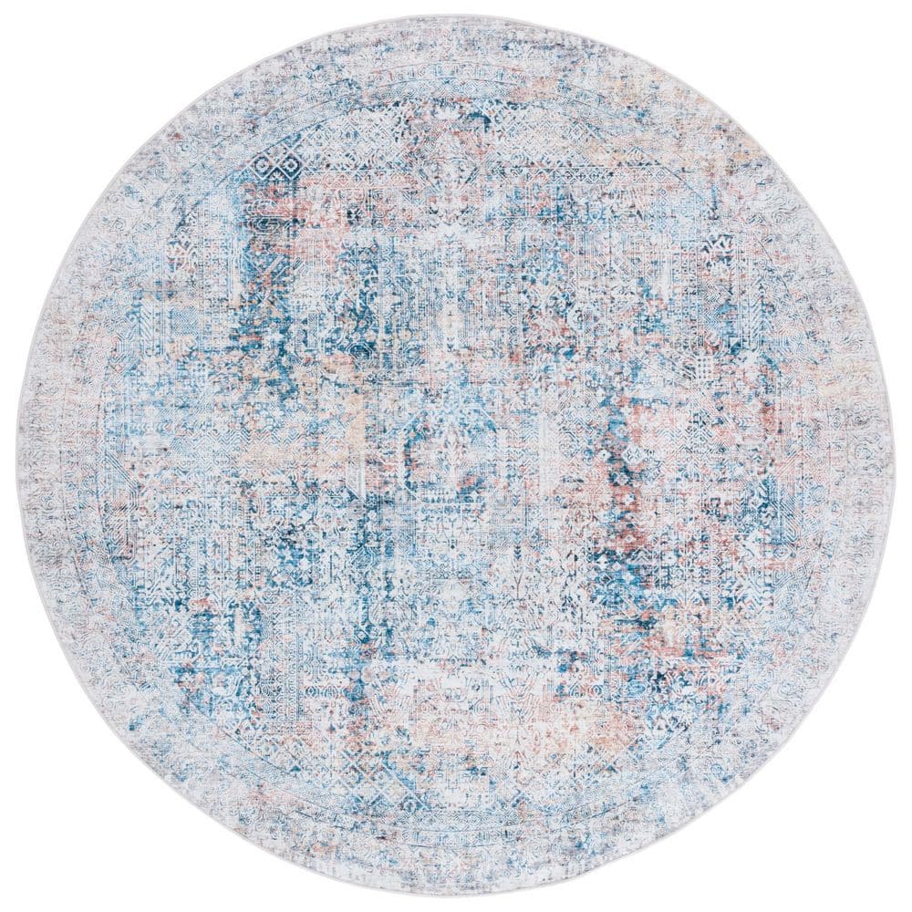 SAFAVIEH Arizona 6 ft. x 6 ft. Blue/Rust Machine Washable Distressed ...