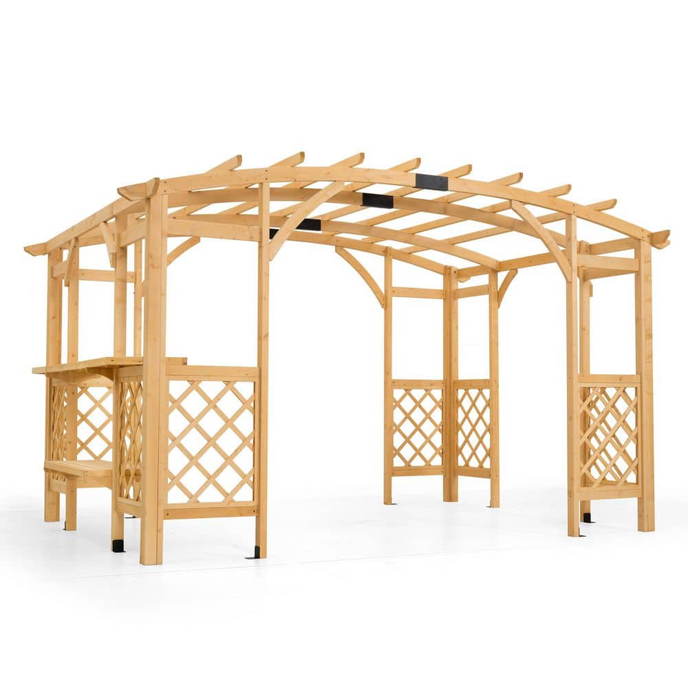 ChillPavilion 10 ft. W x 14 ft. Light Brown Wood Freestanding Pergola ...