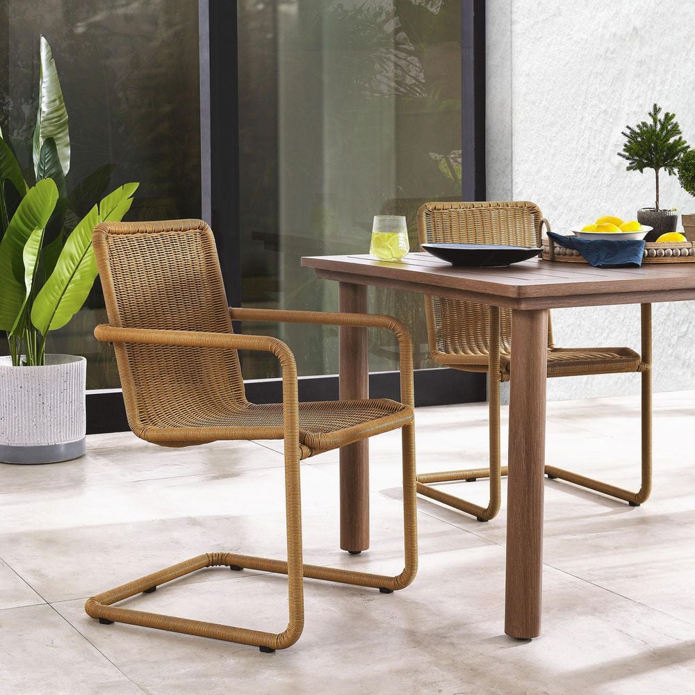 MODWAY Abacus Outdoor Patio Wicker Dining Chairs (Set of 2) in Natural ...
