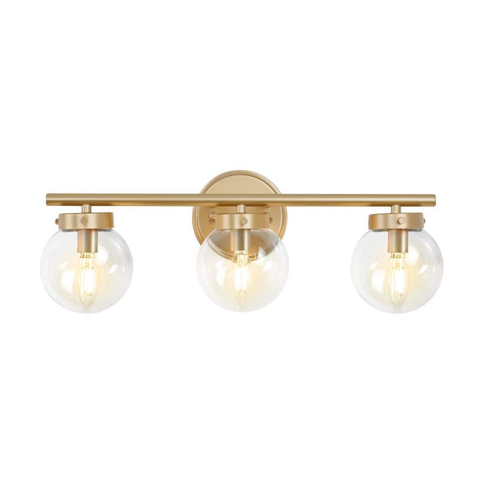 Elegance Series 20.07 in. 3-Light Gold Vanity Light with Clear Glass ...