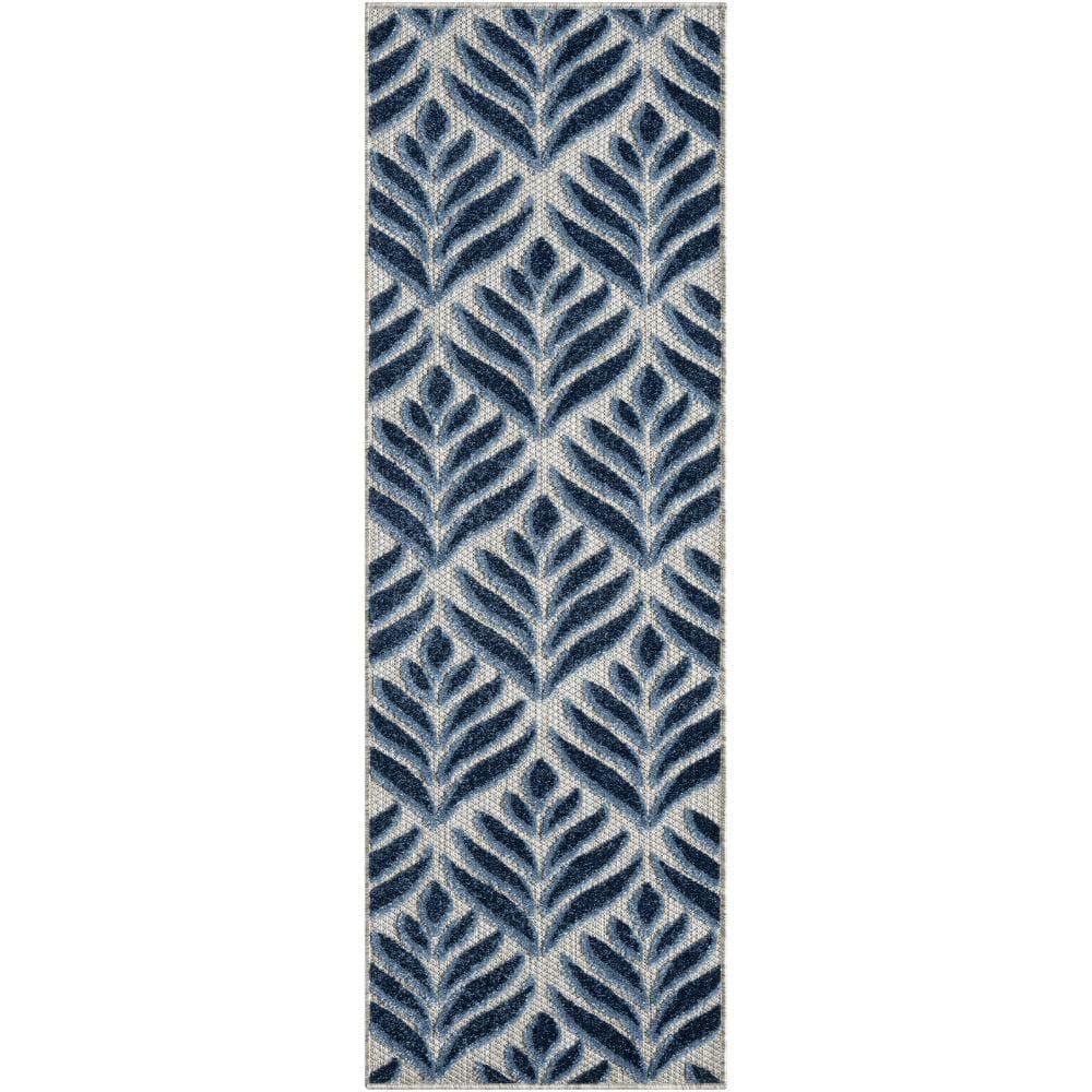 Nourison Aloha Blue 2 ft. x 6 ft. Botanical Contemporary Indoor/Outdoor ...