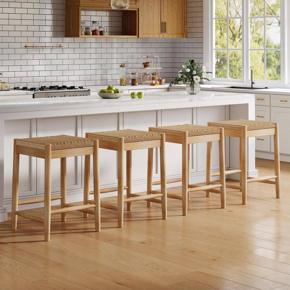 CHRISTOPHER KNIGHT HOME Ahern Boho 25.8 in. H Natural Finish Solid Wood Frame Counter Stools ...