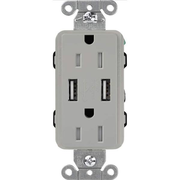 Lutron Claro 15 Amp USB Duplex Outlet, Gray (CAR-15-UBTR-GR) CAR-15 ...