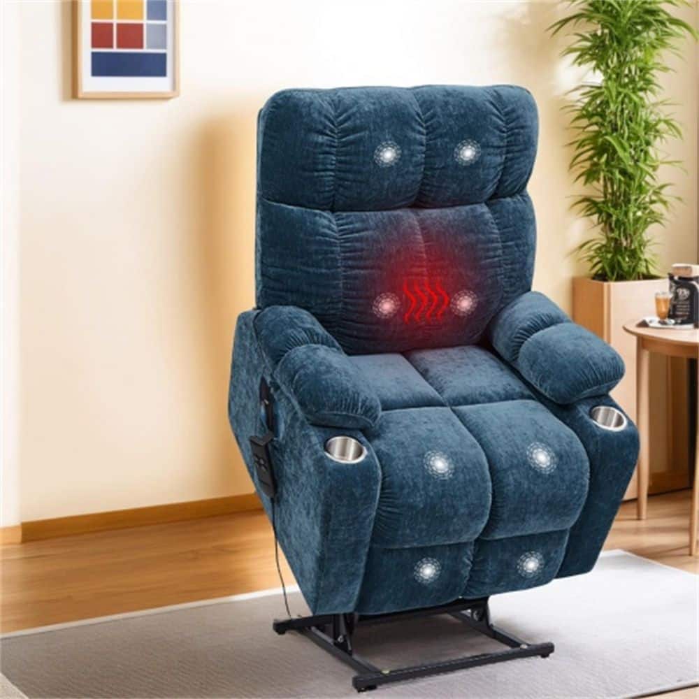 Boyel Living Blue Fabric Power Lift Recliner Chair with Heat Massage 2 ...