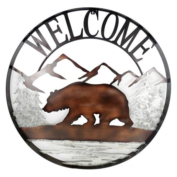 Alpine Corporation Brown Metal Mountain Bear Scenery Welcome Silhouette ...