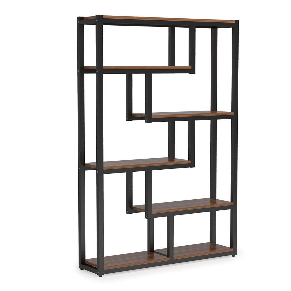 BYBLIGHT Turrella 69 in. Tall Dark Walnut Wood 6-Shelf Bookcase with ...