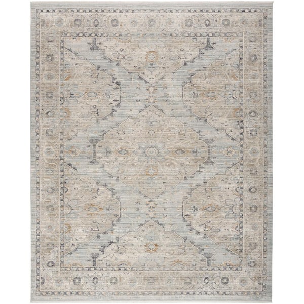 Nourison Nyle Light Blue 12 ft. x 16 ft. Distressed Transitional Area ...