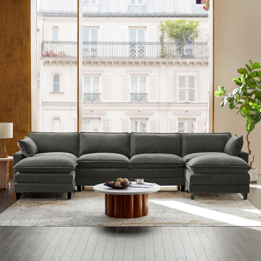 JAYDEN CREATION Braya 151.5 in. Pillow Arm 6 Seats Sectional Polyester ...