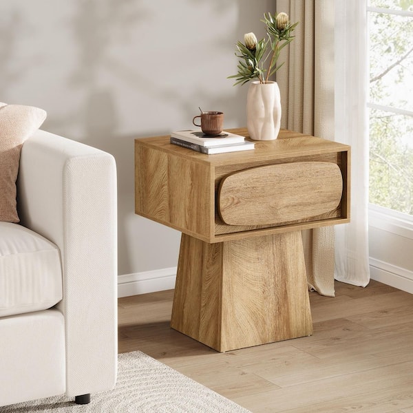 BYBLIGHT Fenley Brown 1-Drawer Nightstand Bedside Table with Natural ...