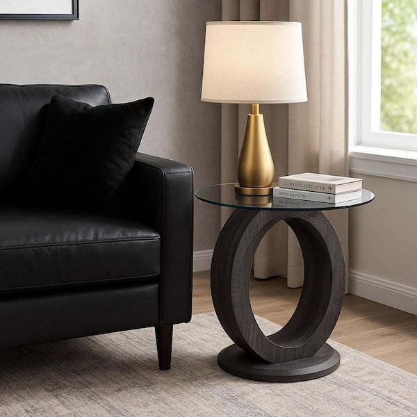 HOME IMPORTS EMPORIUM 23.5 in. Gray and Clear Round Glass End Table ...