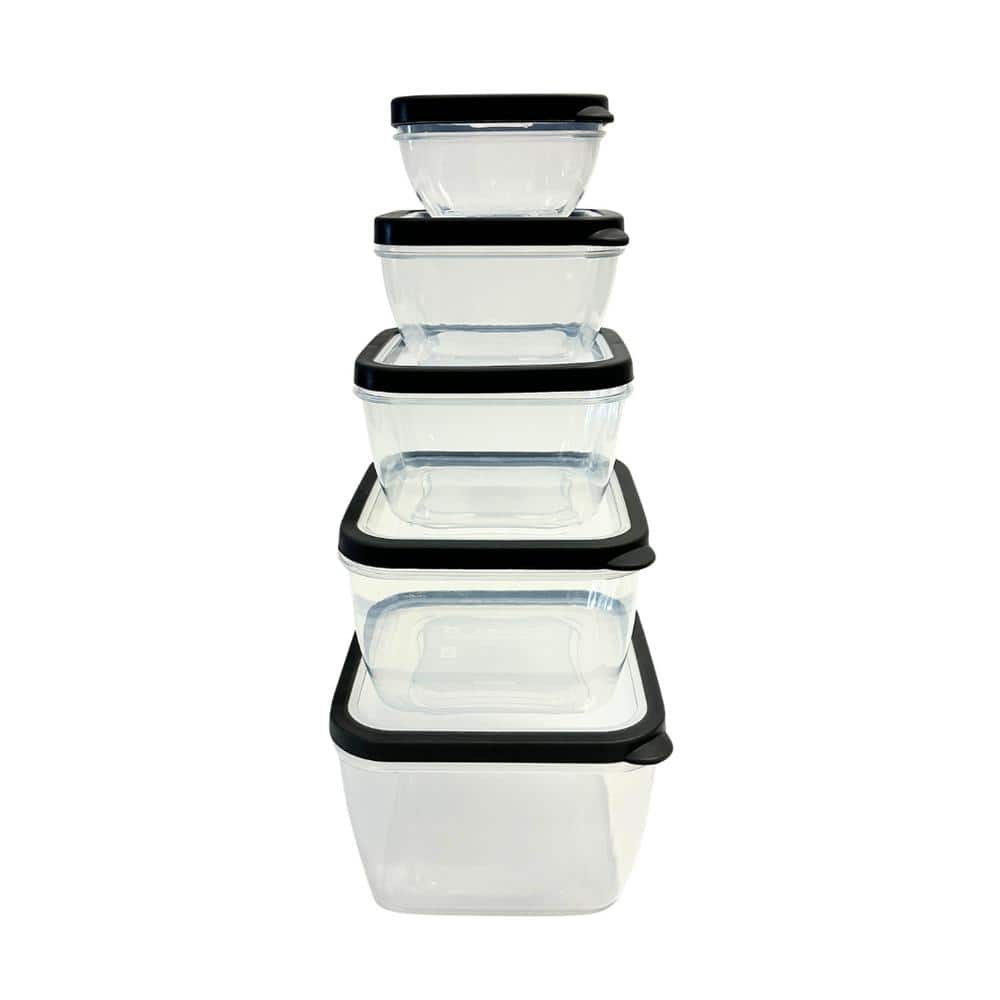 LEXI HOME Nested Square 10-Piece Airtight Plastic Food Storage ...