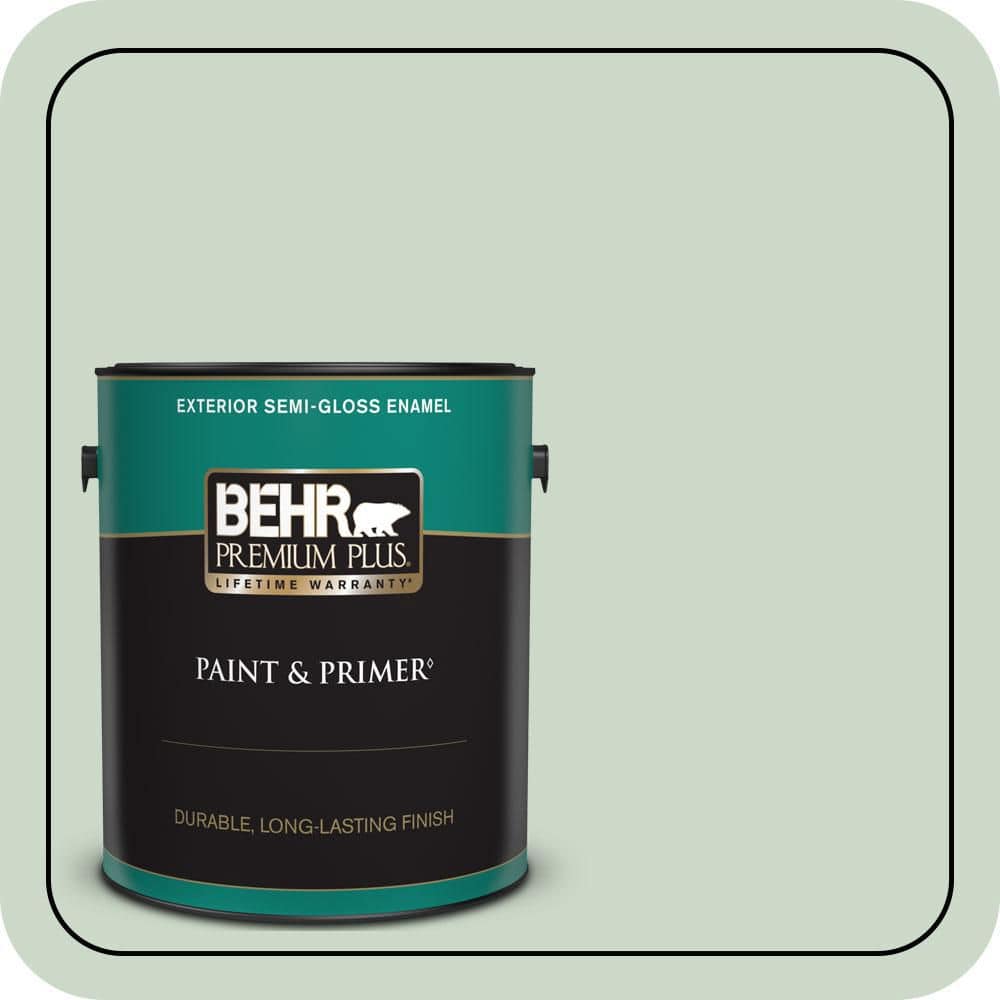 BEHR PREMIUM PLUS 1 gal. #450E-2 April Mist Semi-Gloss Enamel Exterior ...
