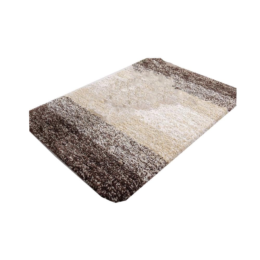 Afoxsos 36 in. x 24 in. Brown Stripe Microfiber Rectangular Shaggy Bath ...