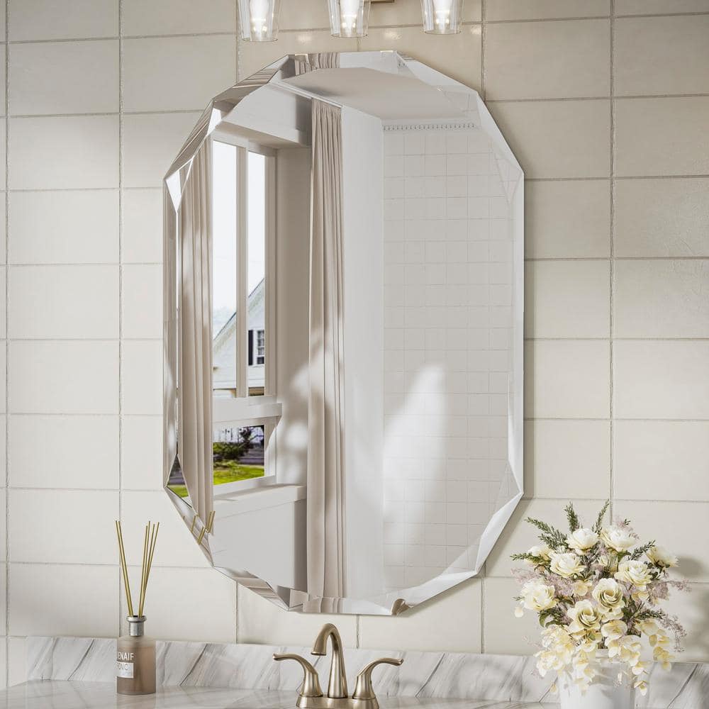 KeonJinn 24 in. W x 36 in. H Oval Beveled Frameless Wall Mount Bathroom ... KeonJinn 24 in. W x 36 in. H Oval Beveled Frameless Wall Mount Bathroom ...