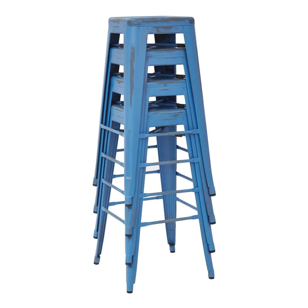 Office Star Products Bristow 30 in. Antique Royle Blue Metal Bar Stool ...