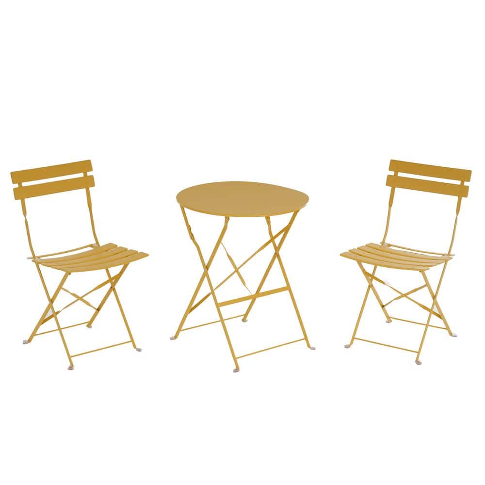 WELLFOR Bright Yellow 3-Piece Folding Metal Outdoor Bistro Set MMA-GB ...