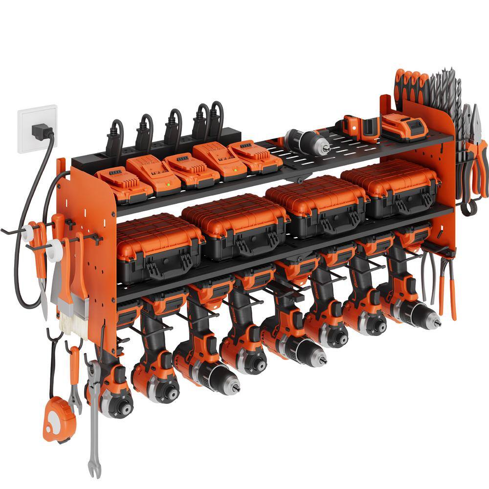 Power Tool Organizer- 8 Drill Wall Mount with Charging Station, Orange ...