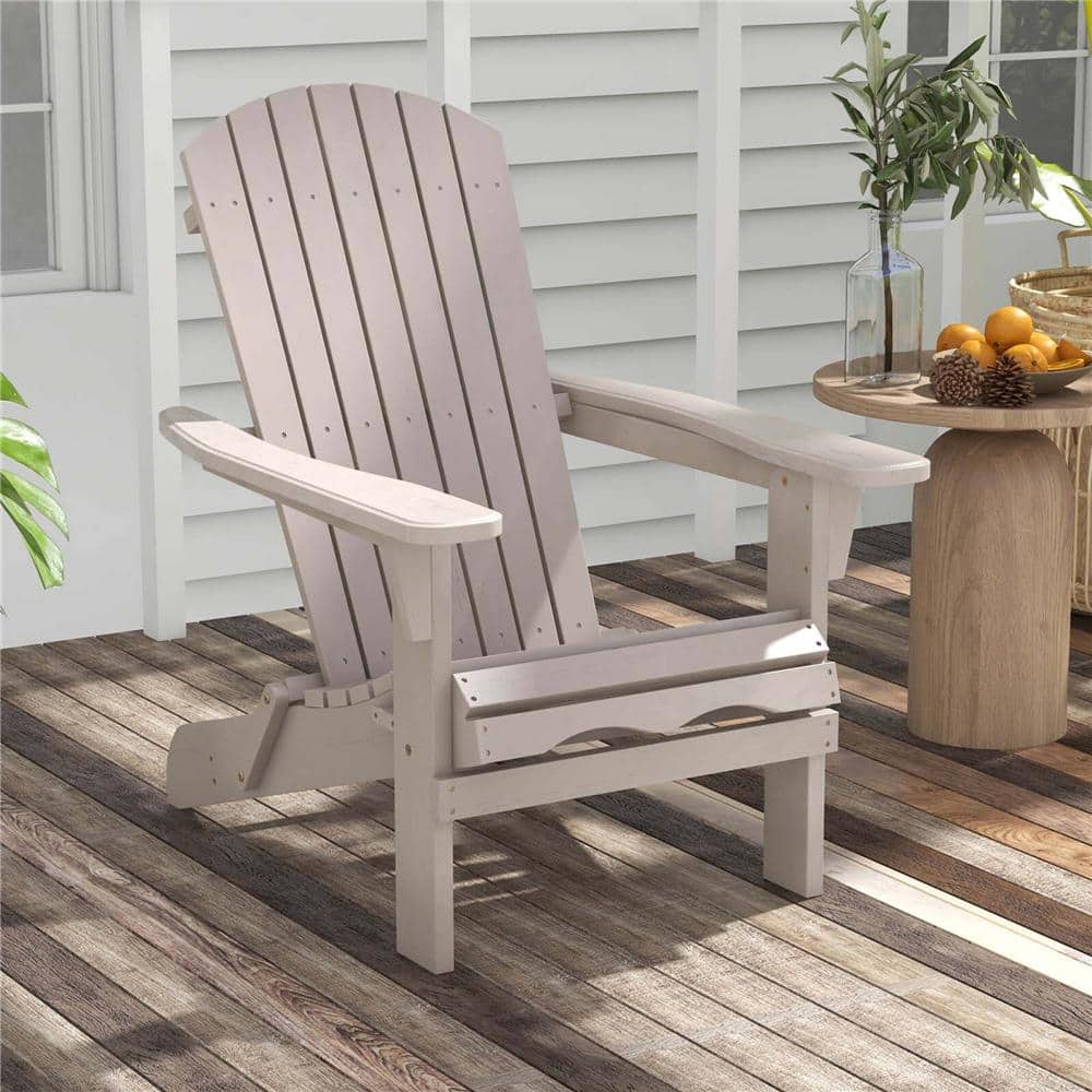 Costway Grey Folding Wood Adirondack Chair (Set of 1) HCST02231 - The ...