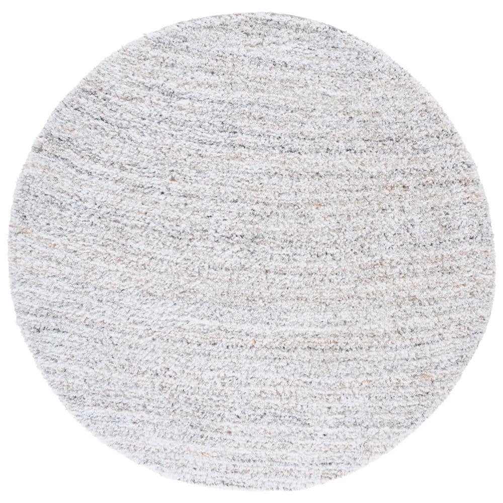 SAFAVIEH Glory Shag 6 ft. x 6 ft. Ivory/Beige Abstract Wavy Round Area ...