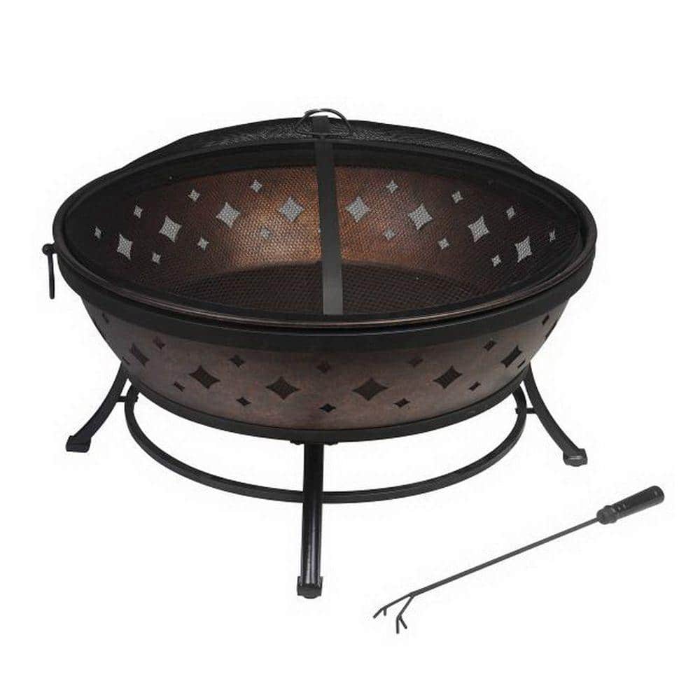 Hampton Bay 36 in. Steel Collette Fire Pit in Bronze with delicate ...