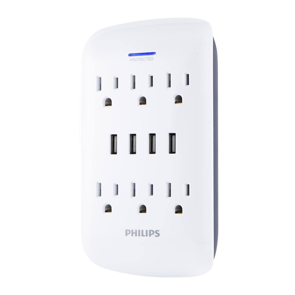 Philips 6-Outlet 4 USB 4.2 Amp Surge Protector Tap, White SPP6463WG/37 ...