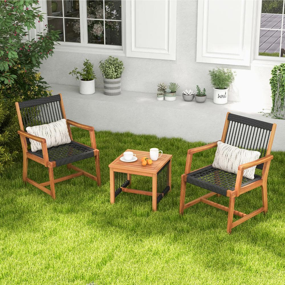 ANGELES HOME 3-Piece Acacia Wood Patio Conversation Set with Armchairs ...