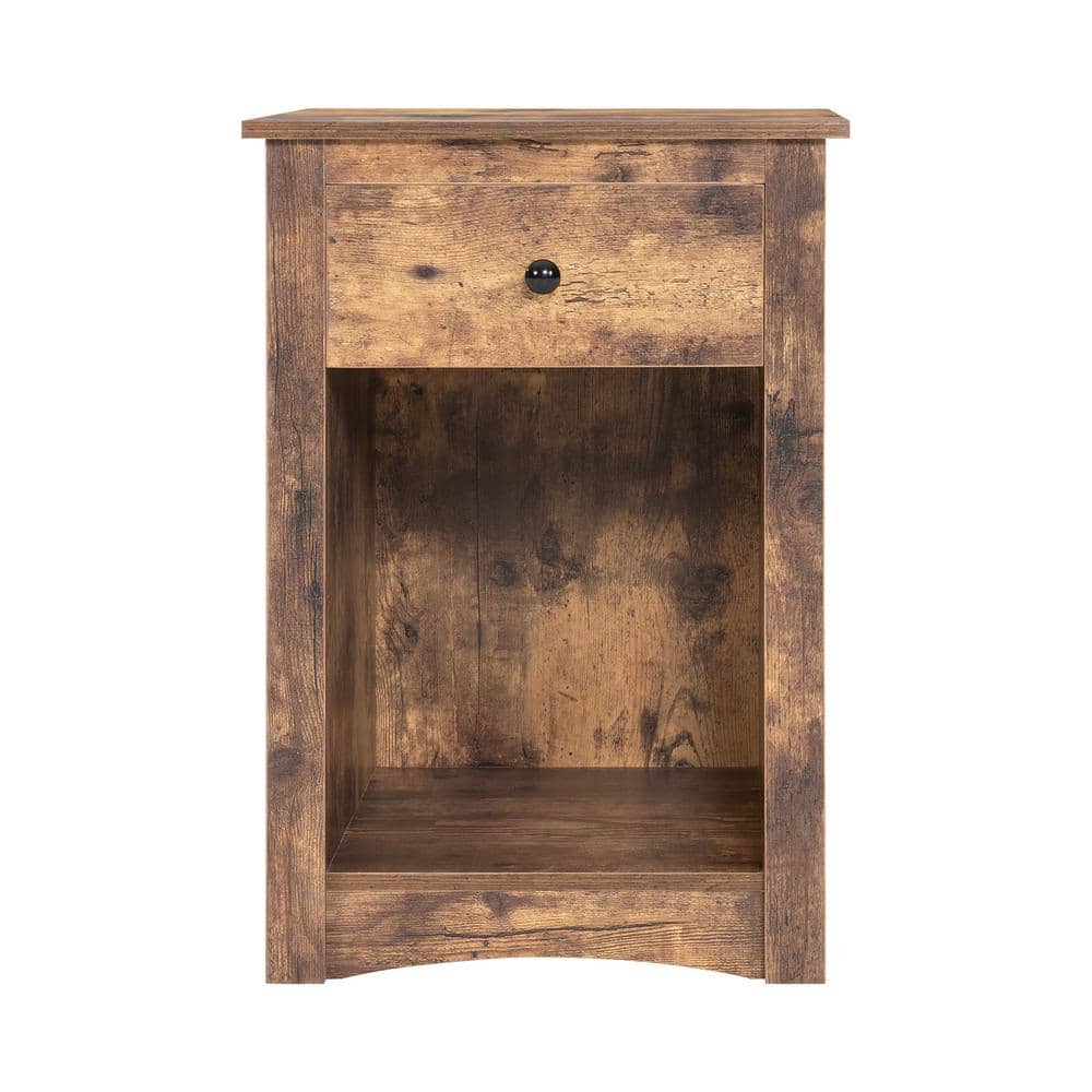 HOMESTOCK Rustic Brown Nightstand with 1-Drawer - 15.74 in W Ideal for ...