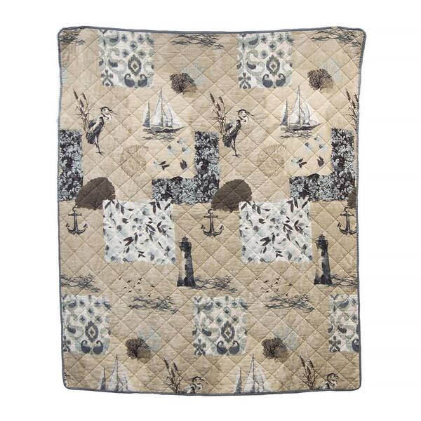 DONNA SHARP Seascape Blue and Taupe Cotton Throw Blanket 63339 - The ...